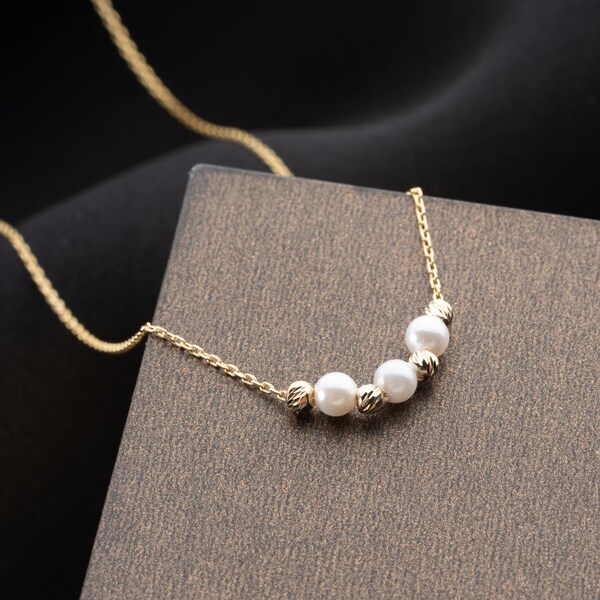 Solid Gold Pearl Necklace - Etsy