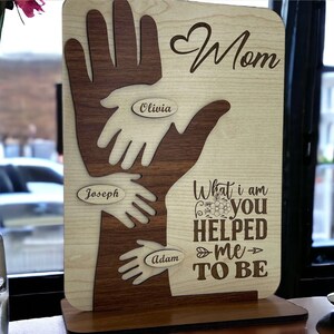 Custom Names Mothers Hand Hold Wooden Table Decor, Mother's Day Sign ...