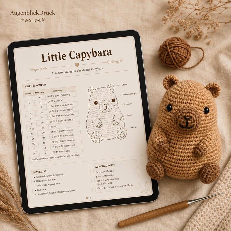 Capybara Crochet Pattern PDF | Amigurumi in German | Beginner Plush Toy ...