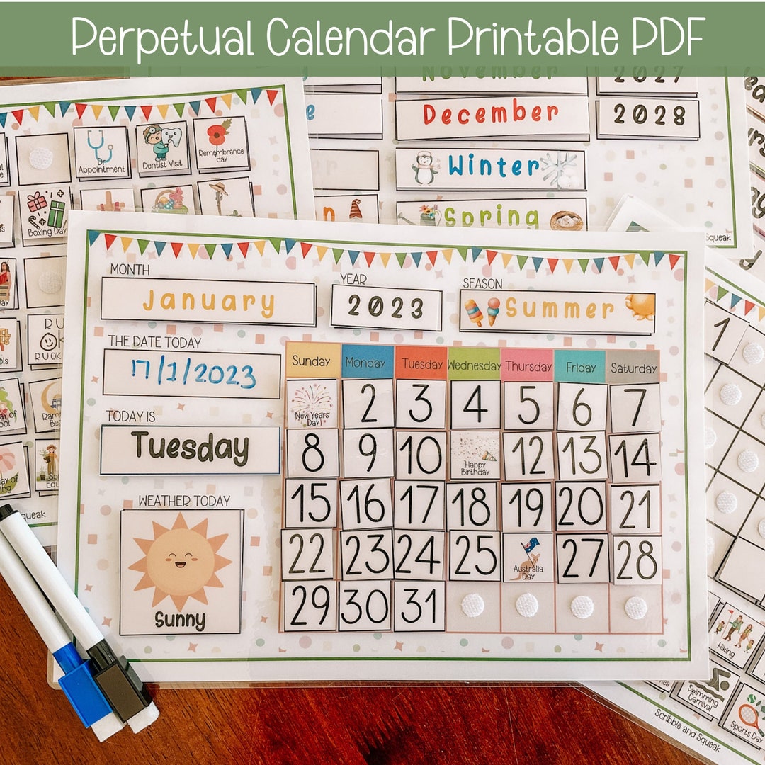 Printable Perpetual Calendar, Printable Weather Tracker, Classroom ...
