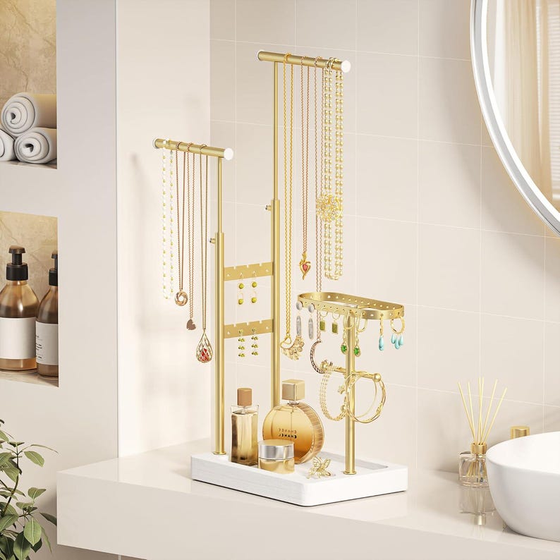 Jewelry Organizer Stand, Wooden Jewelry Organizer Tray, Free-standing ...