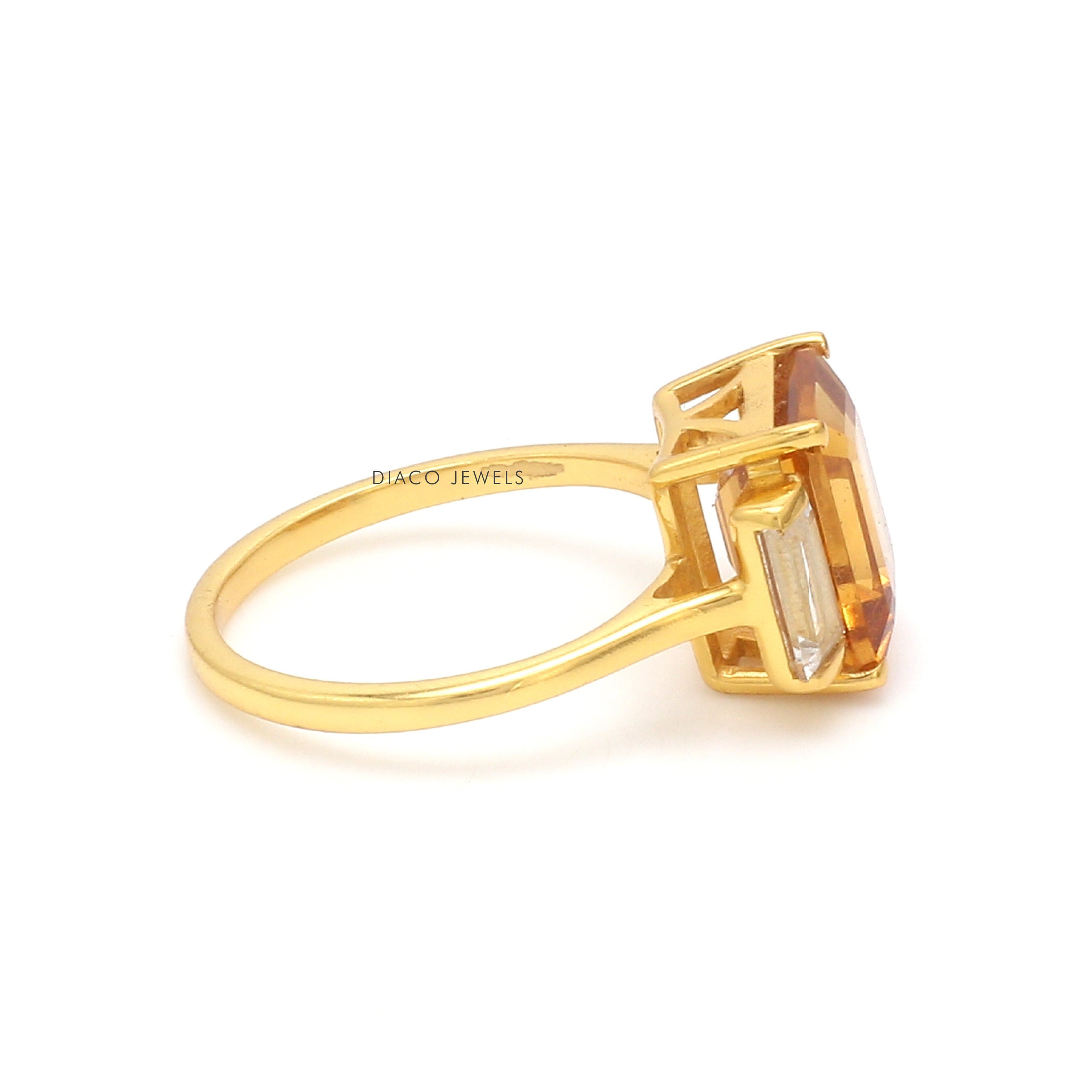Natural Citrine Octagon Shape Prong Setting Three Stone Ring - Etsy