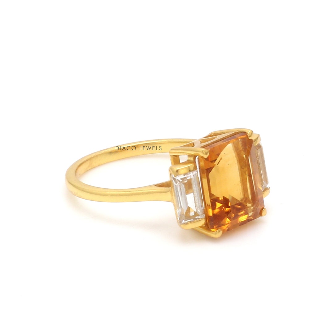 Natural Citrine Octagon Shape Prong Setting Three Stone Ring - Etsy