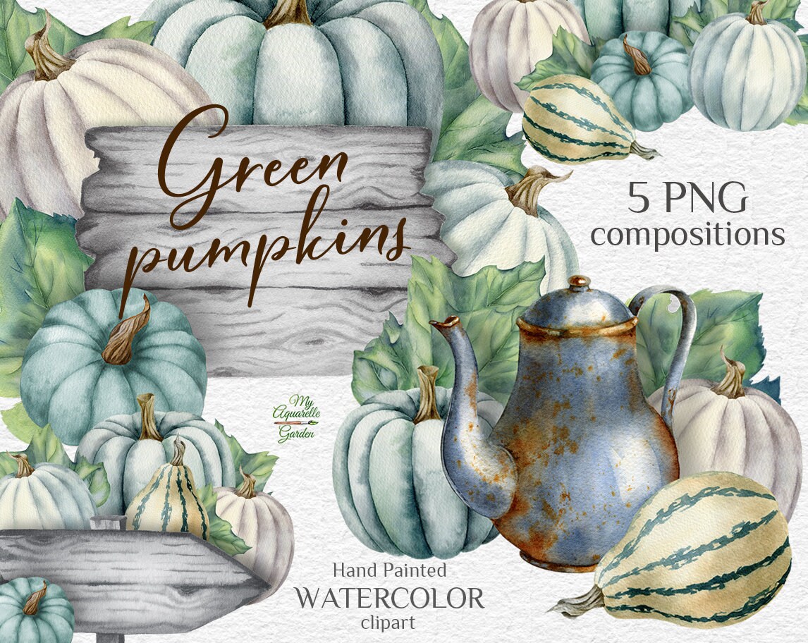 Pumpkins. Watercolor Hand-painted Clipart. Rustic Style. Farm Country ...