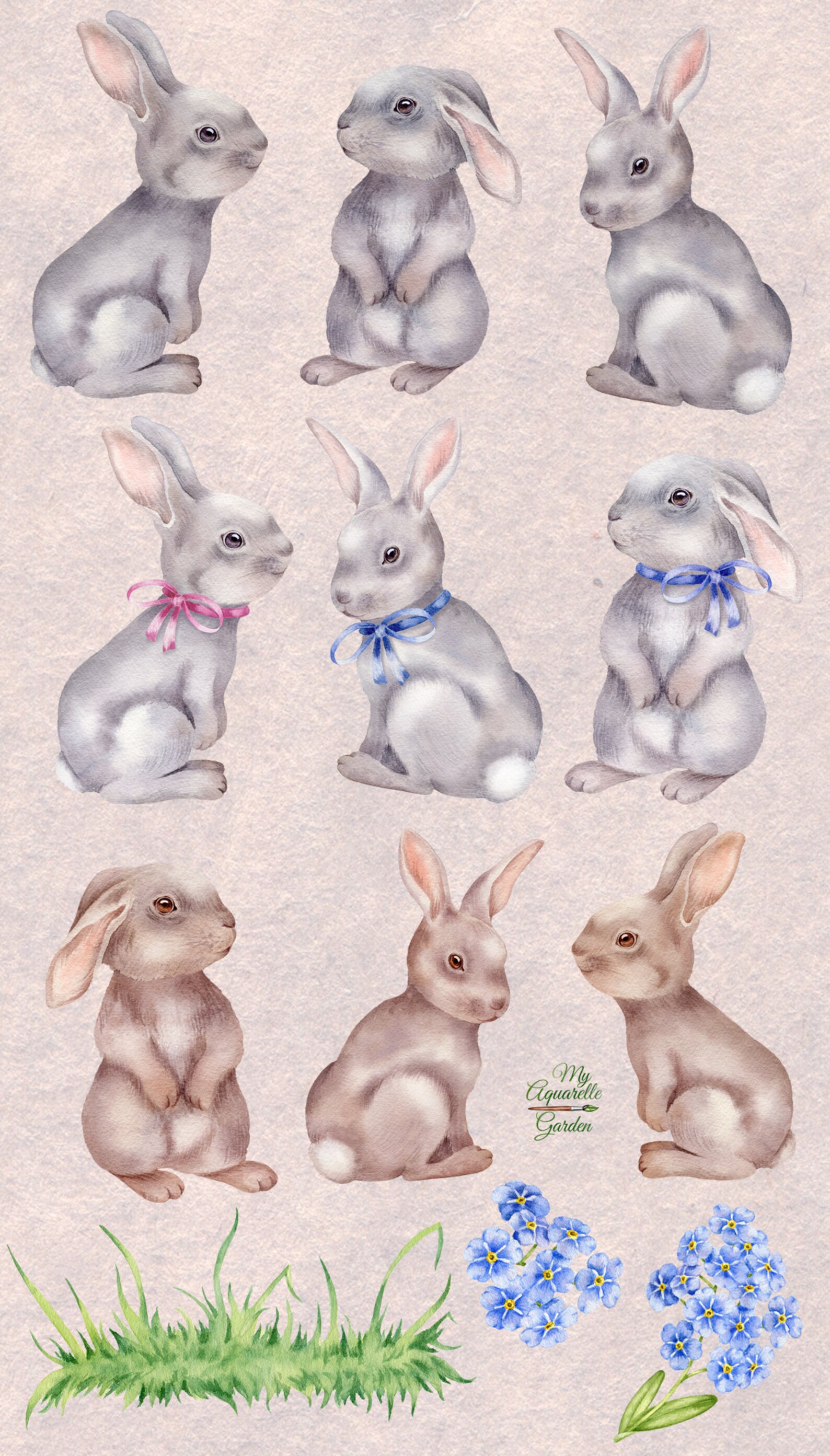 Watercolor Easter Bunny Clipart. Printable. Little Cute Animals, Rabbit ...