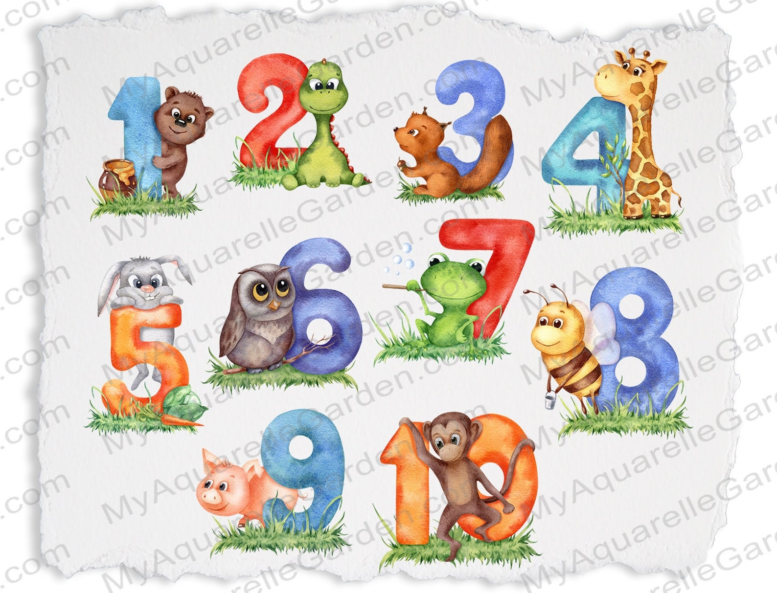 Numbers Poster. Cute Animals. Watercolor Charactres. Printable ...