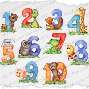 Numbers Poster. Cute Animals. Watercolor Charactres. Printable ...