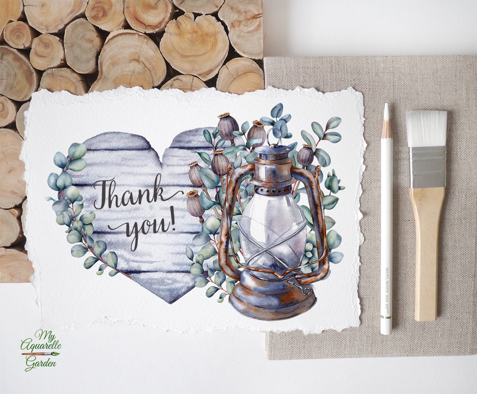 Vintage Kerosene Lamp Rustic Style Gardening Clipart Watercolor Hand ...