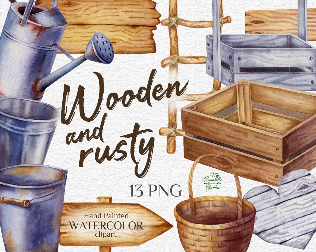 Watercolor Gardening Clipart, Vintage Farm Tools (PNG Printable) - Etsy