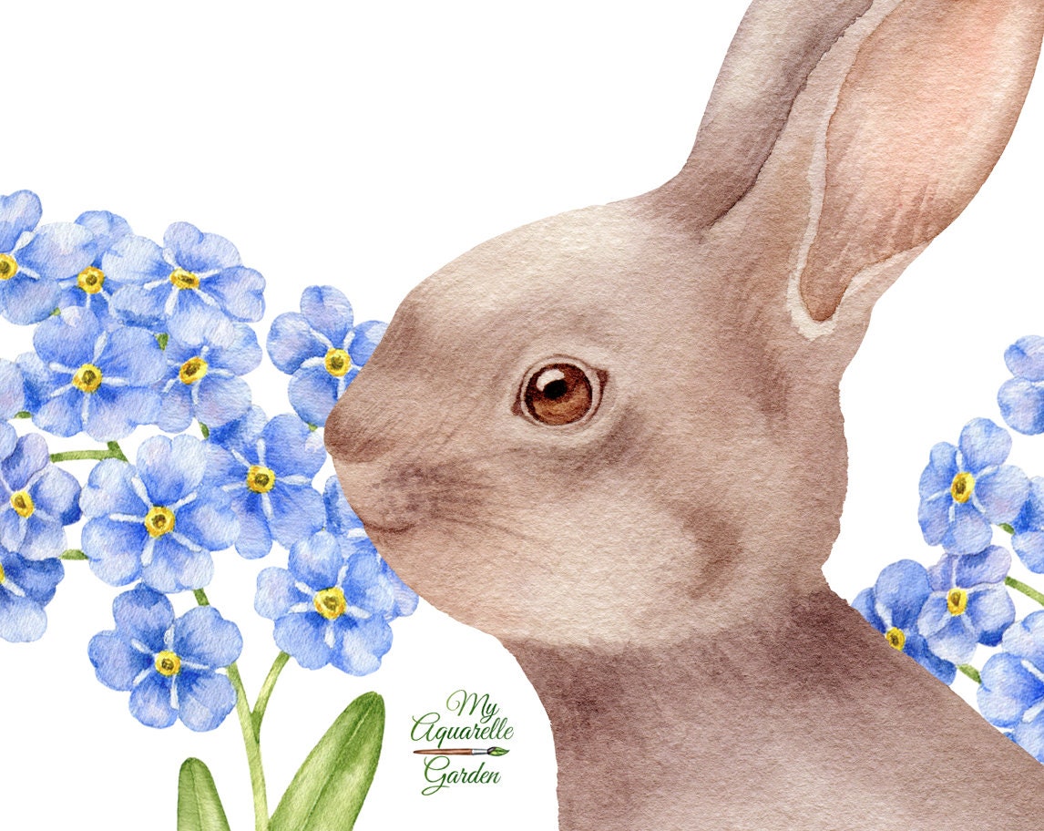 Watercolor Easter Bunny Clipart. Printable. Little Cute Animals, Rabbit ...