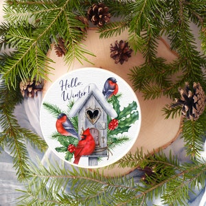 Winter Birds Birdhouse Xmas Watercolor Hand-painted Images New Year DIY ...