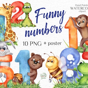 Numbers Poster. Cute Animals. Watercolor Charactres. Printable ...
