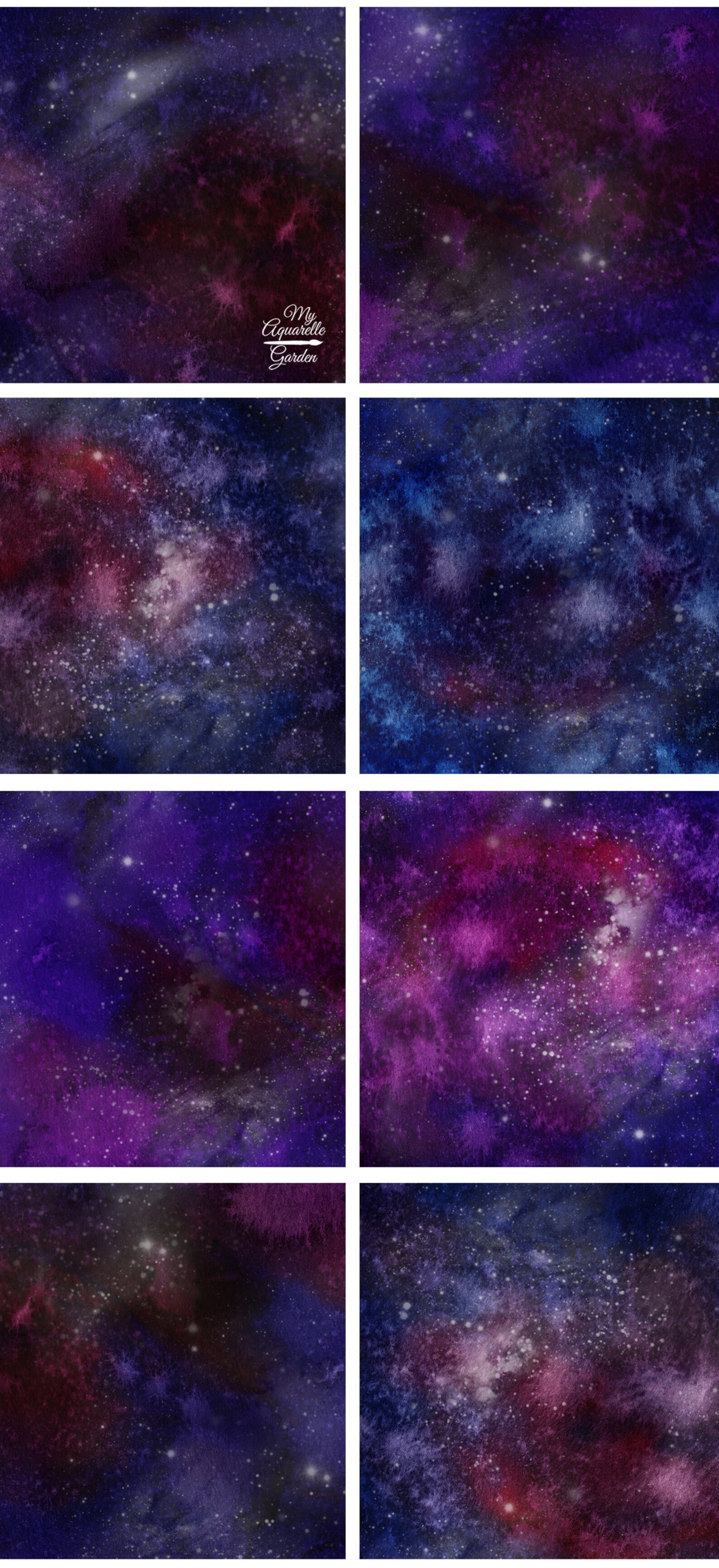 Outer Space Textures Watercolor Hand-painted Clipart Wall Art Nursery ...