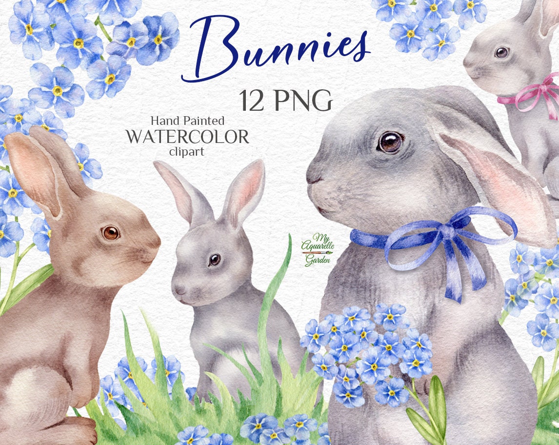 Watercolor Easter Bunny Clipart. Printable. Little Cute Animals, Rabbit ...