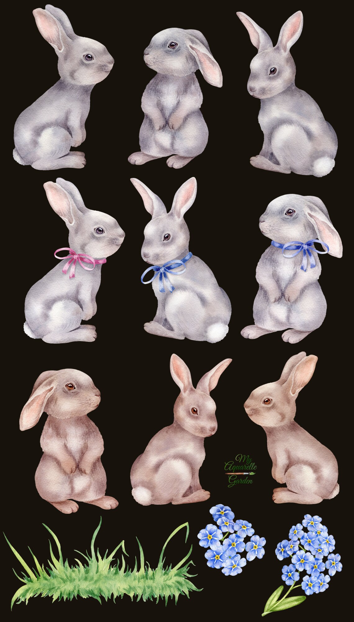Watercolor Easter Bunny Clipart. Printable. Little Cute Animals, Rabbit ...