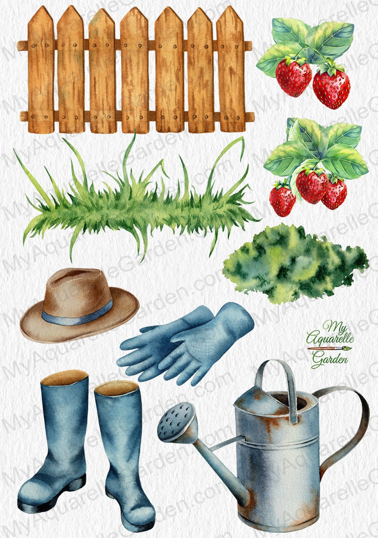 Gardening, Farmhouse Clipart. Watercolor Hand-painted Images ...