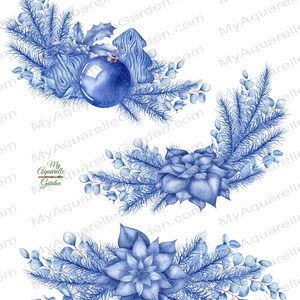 Blue Christmas Wreaths Garlands Winter New Year Decoration Watercolor ...