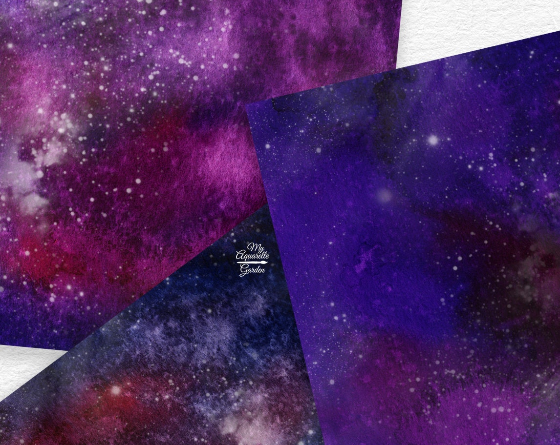Outer Space Textures Watercolor Hand-painted Clipart Wall Art Nursery ...