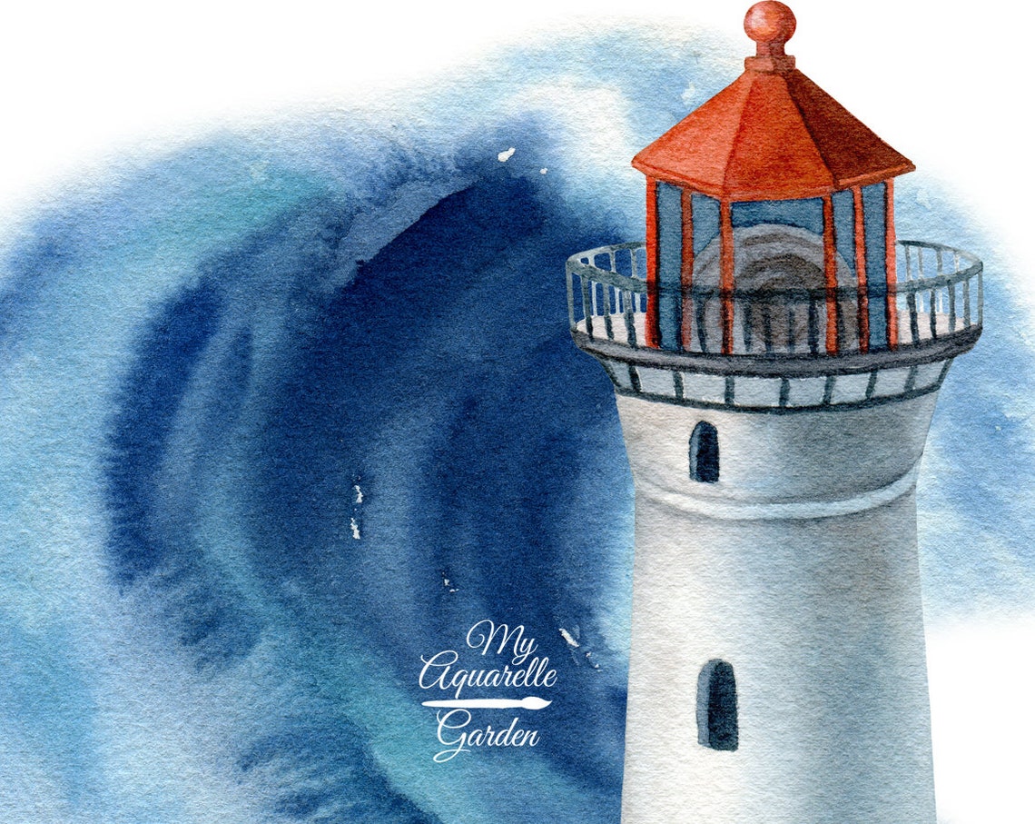 Nautical Watercolor Clipart. Lighthouse, Knot, Helm Wheel, Sailboat ...