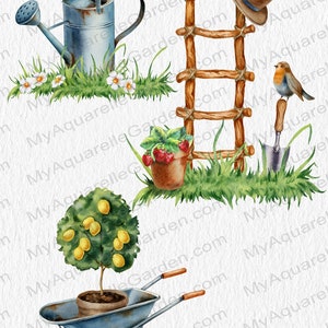 Gardening, Farm Scarecrow Wheelbarrow Watercolor Hand-painted Clipart ...