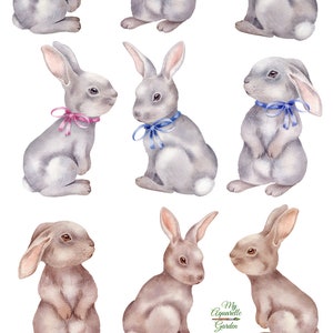 Watercolor Easter Bunny Clipart. Printable. Little Cute Animals, Rabbit ...