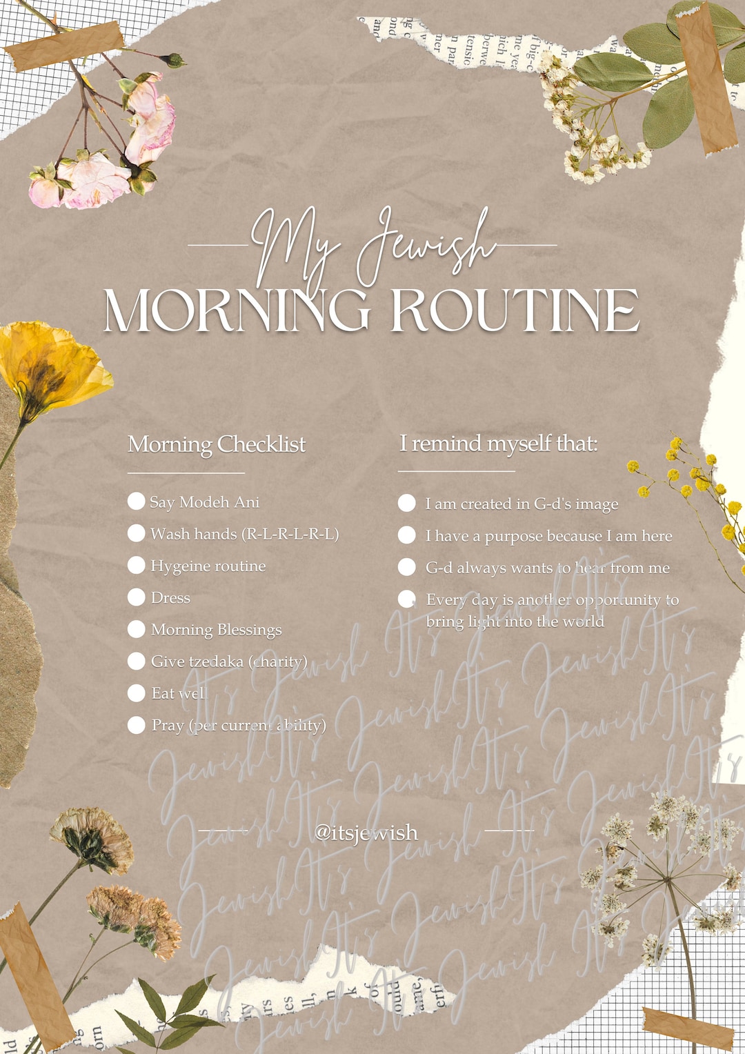 My Jewish Morning Routine Checklist Poster - Etsy