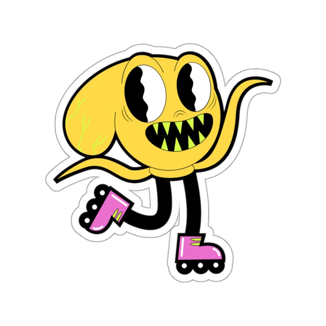 Lemon-hued Alien Skater Sticker Helmet Sticker Alien Roller Skating ...
