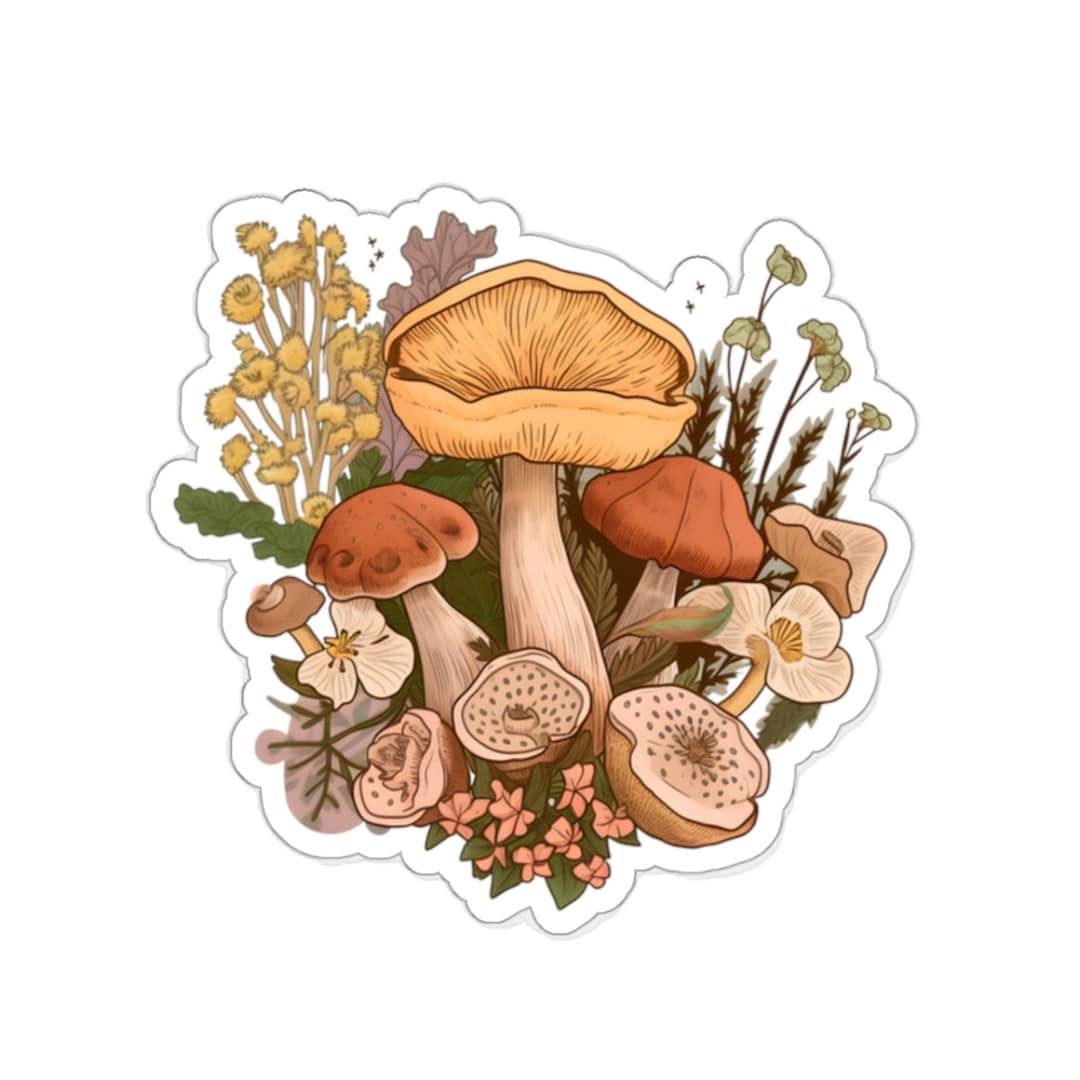 Whimsical Fungi Garden Decals Water Bottle Sticker Psychedelic Floral ...
