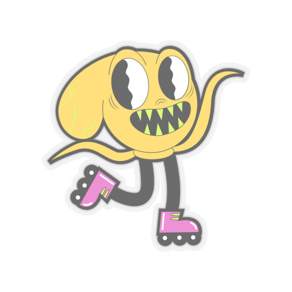 Lemon-hued Alien Skater Sticker Helmet Sticker Alien Roller Skating ...