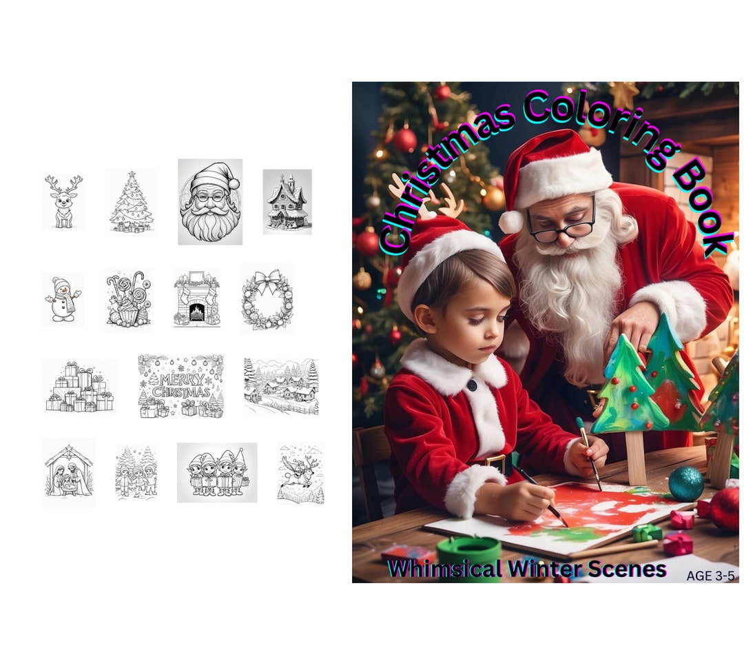 Merry Christmas BIG Coloring Digital Pages for Kids Ages 3-8 Years Kids ...