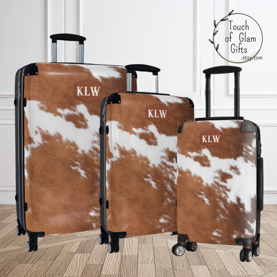 Cowhide Monogrammed Luggage, Personalized Cow Print Suitcase for ...