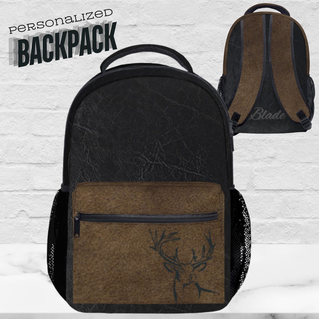 Black and Brown Backpack for Boy Personalized Name Rucksack Teen School ...