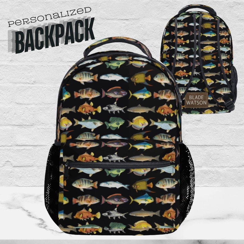 Fish Backpack for Boys Men Colorful Fishing School Bag Personalized ...