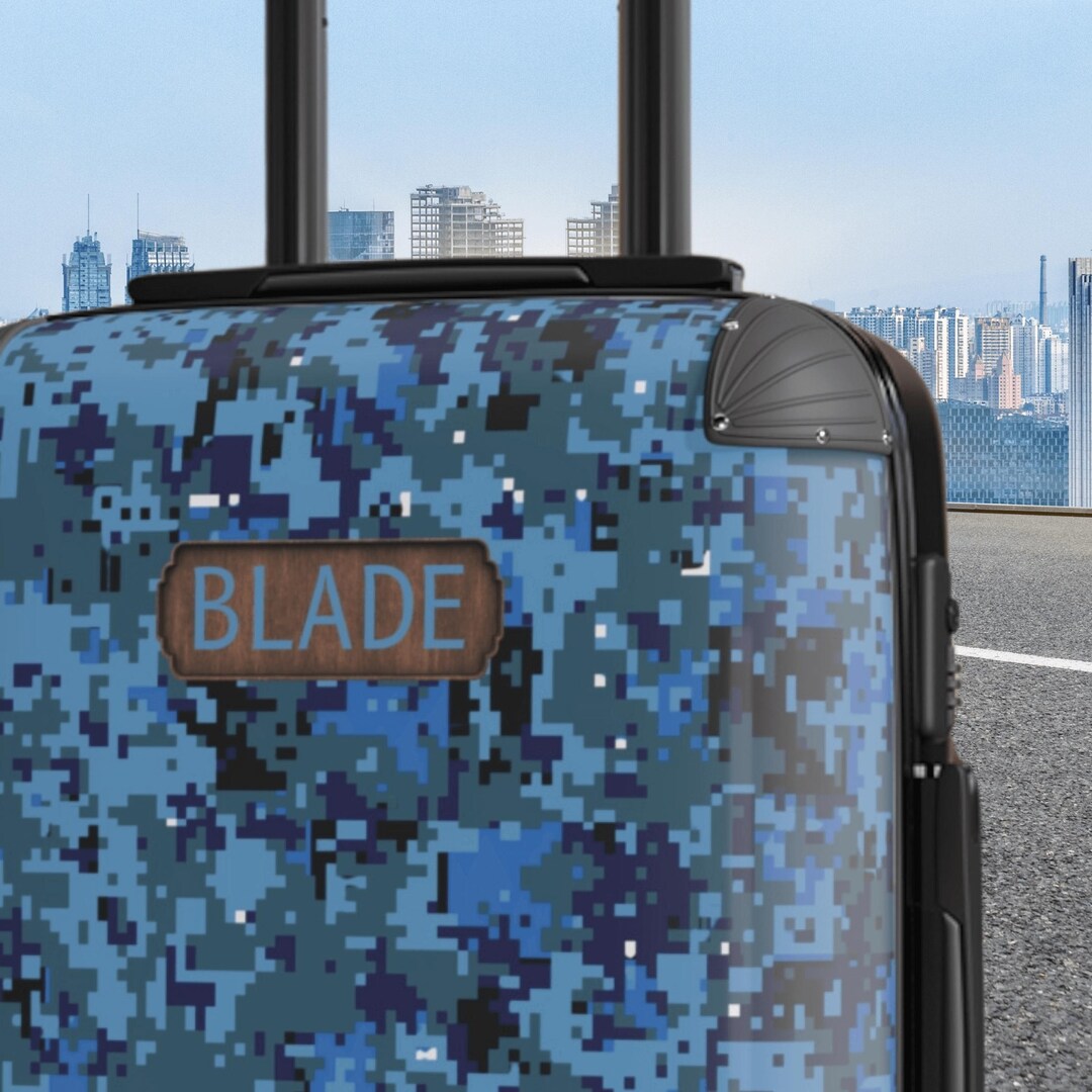 Blue Camo Luggage Set for Men Digital Camouflage Suitcase Personalized ...