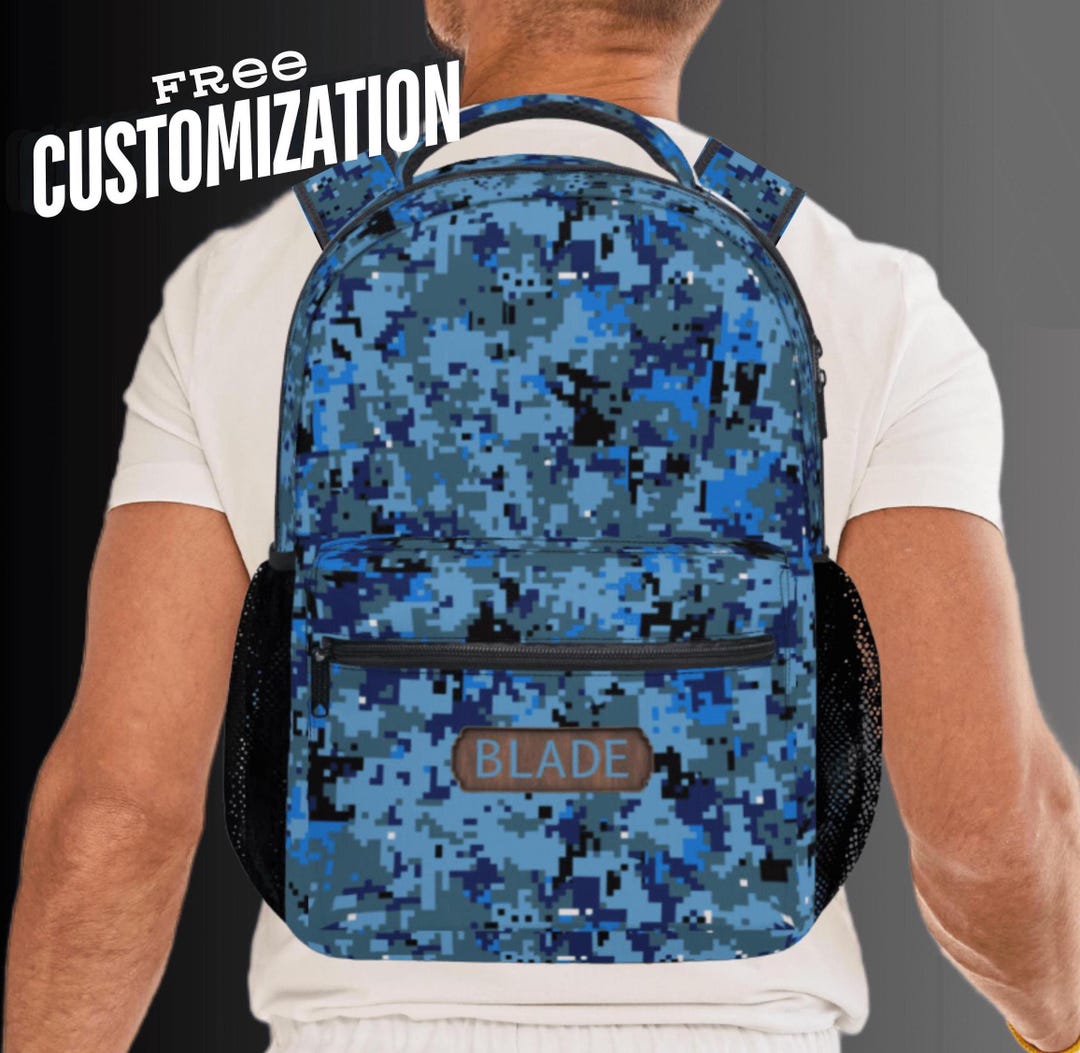 Blue Camouflage Backpack for Men Laptop Bag for School Camo Travel ...
