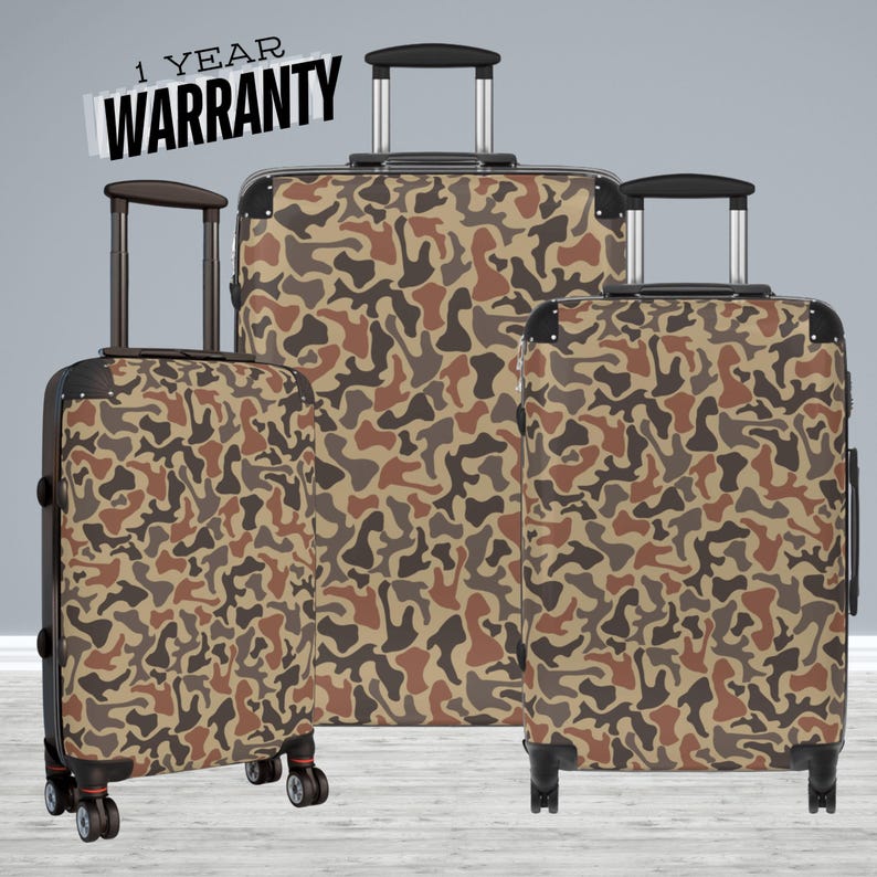 Mens Camo Luggage Set Personalized Tan Brown Duck Camouflage Suitcase ...