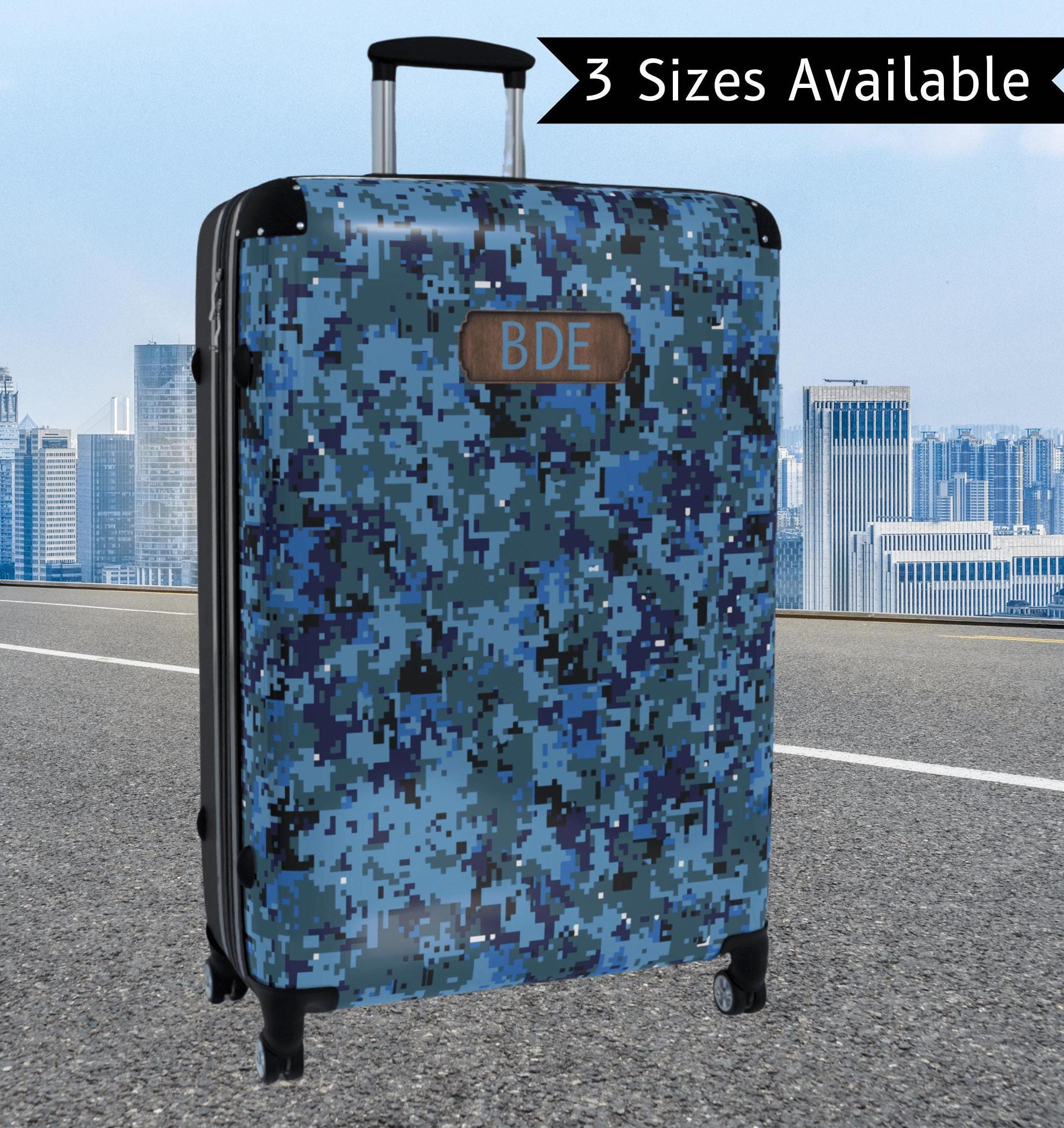 Blue Camo Luggage Set for Men Digital Camouflage Suitcase Personalized ...