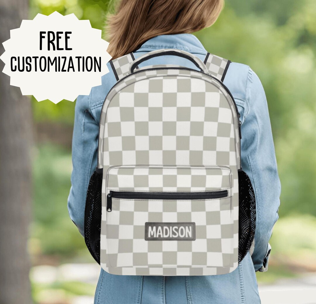 Checkered Backpack Personalized Checkerboard School Bag for Girl Cute ...