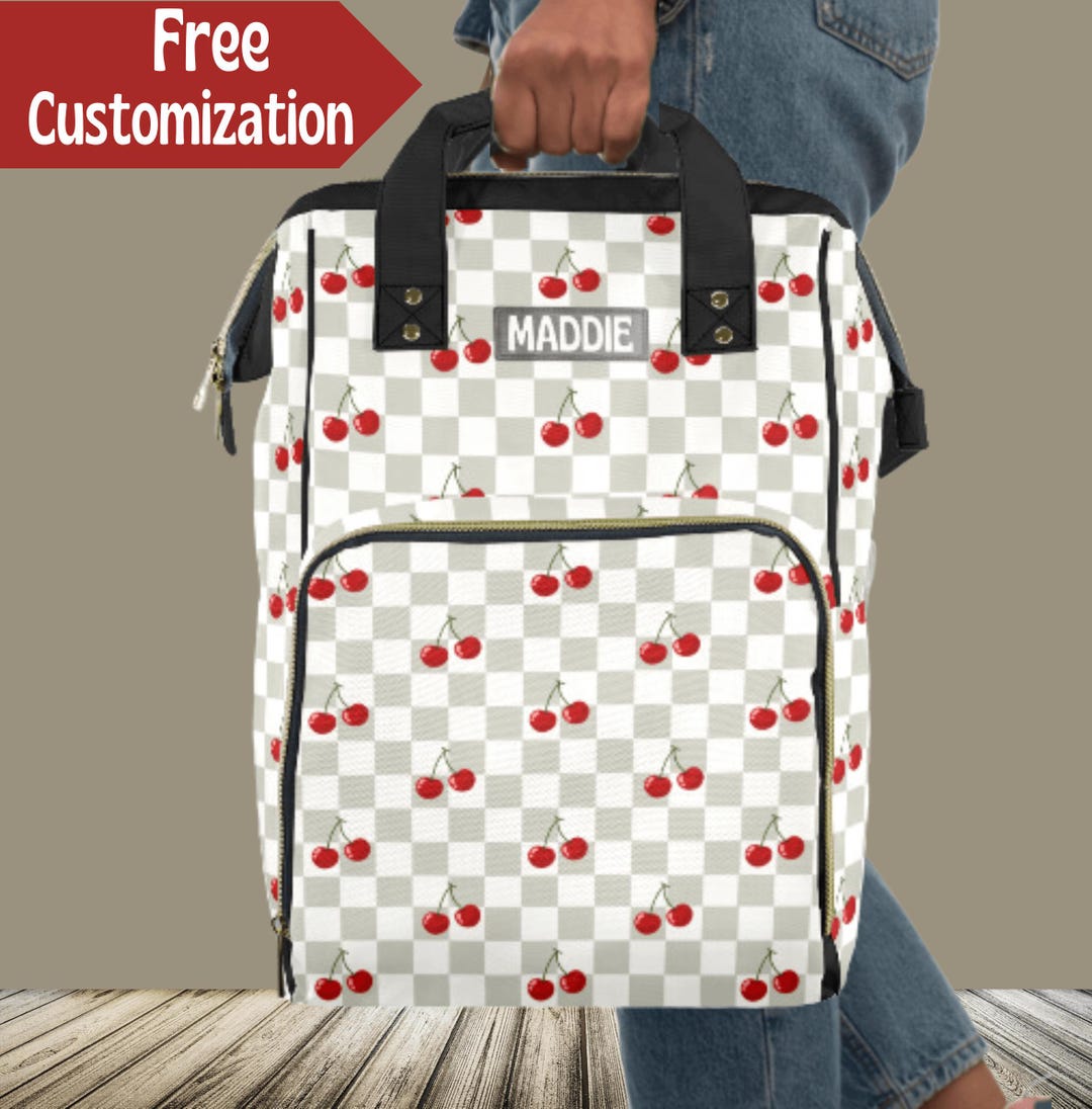 Checkerboard Diaper Bag Backpack With Cherries Personalized Cherry ...