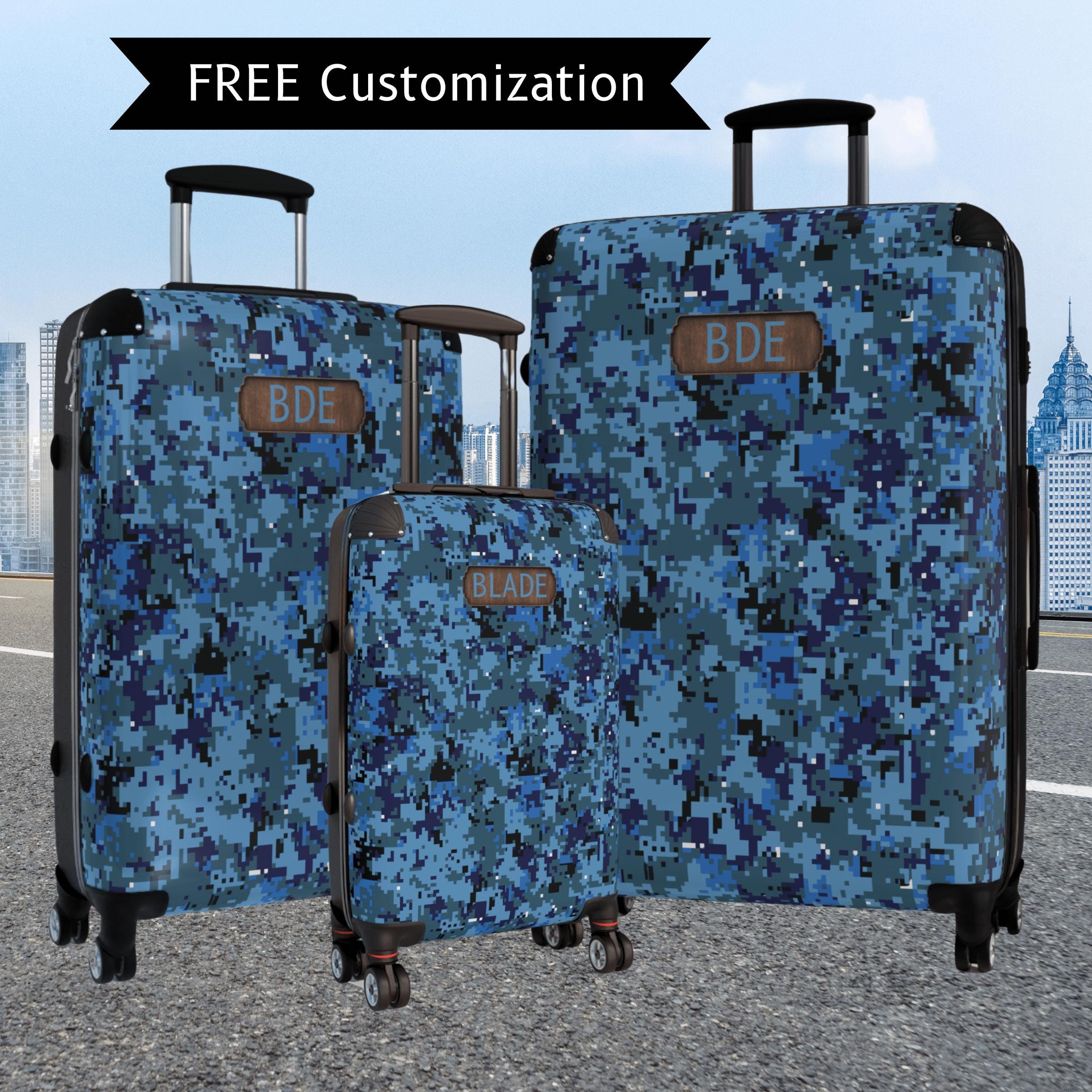 Blue Camo Luggage Set for Men Digital Camouflage Suitcase Personalized ...