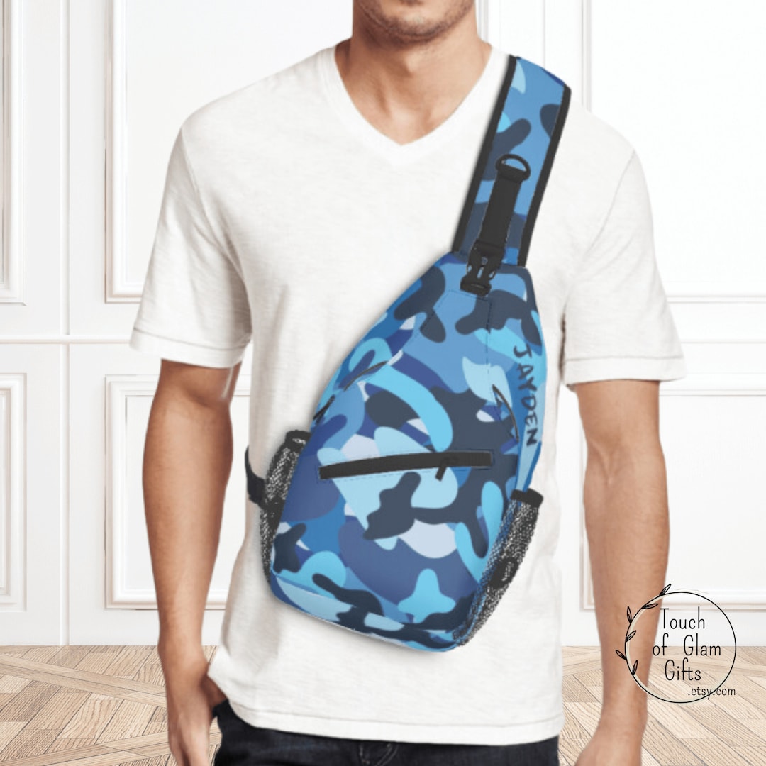 Blue Camo Sling Bag: Customizable & Compact Outdoor Small Backpack ...
