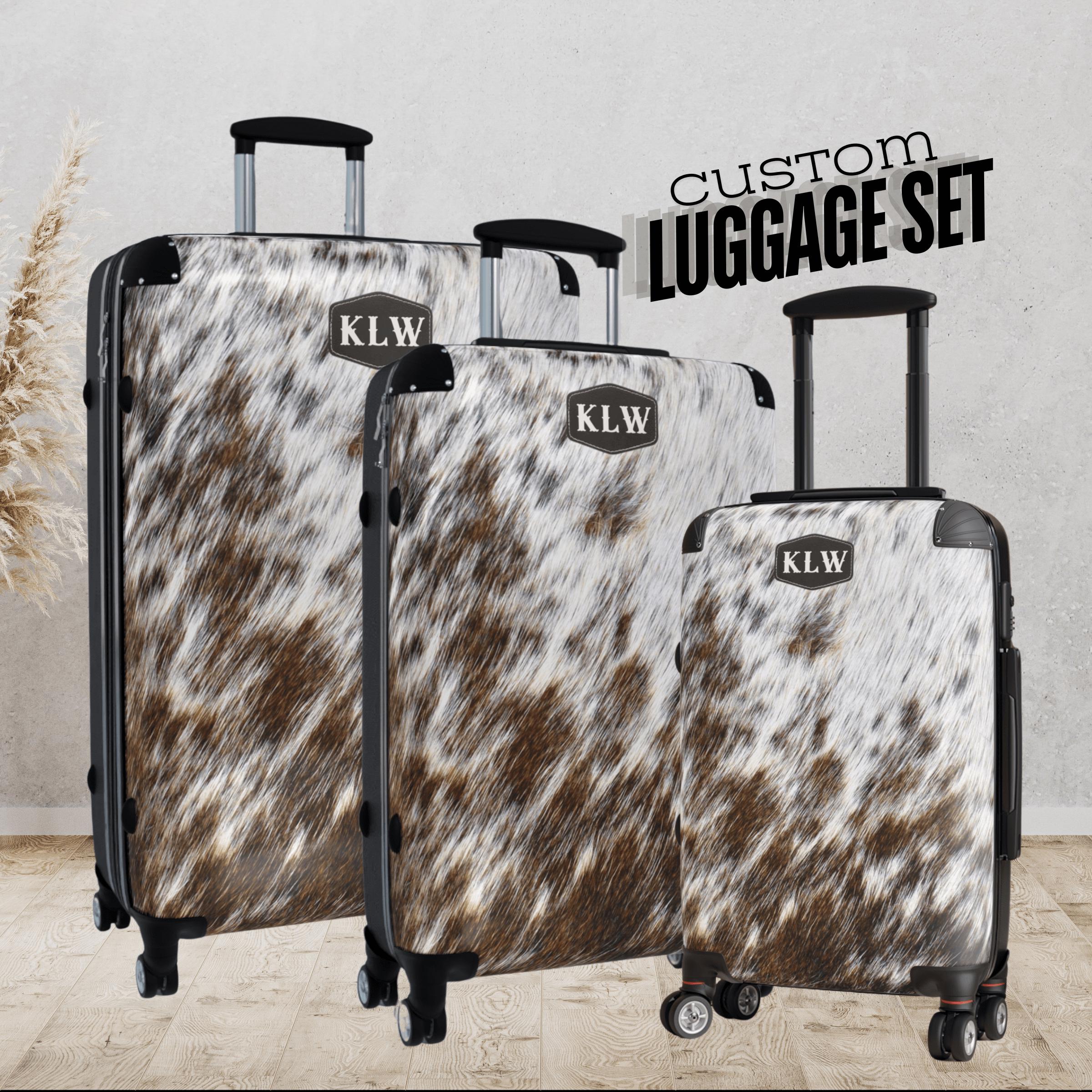 Cowhide Luggage Set Cow Hide Print Suitcase Personalized Gift Ideas for ...