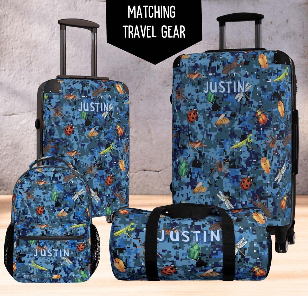 Blue Camouflage Bugs Spinner Suitcase for Kids Travel Backpack With ...