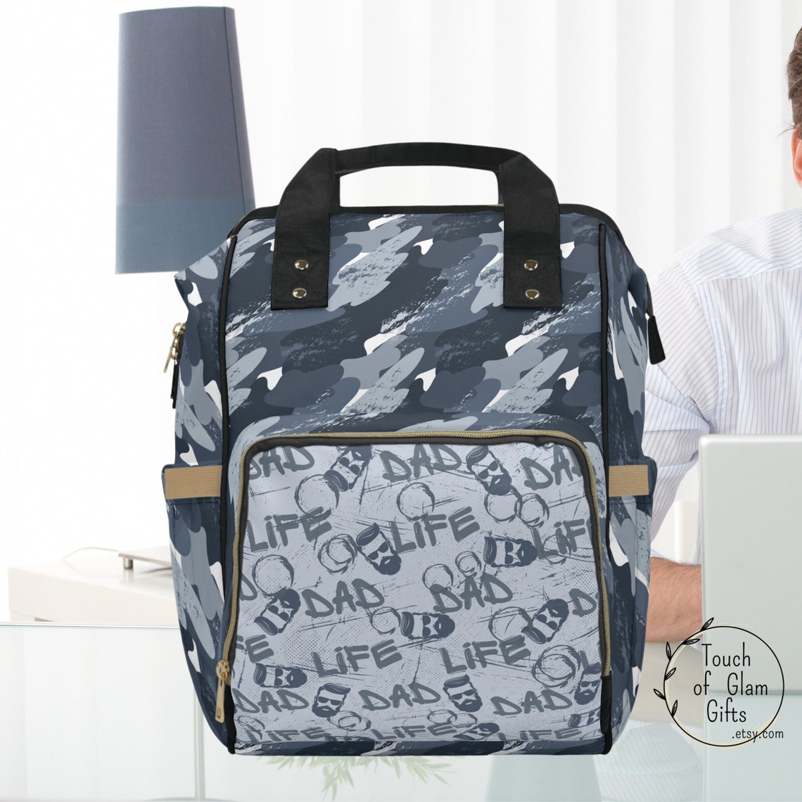 Diaper Bag for Dad, Blue Camo Backpack for Dads, Mens Baby Bag, Diaper ...