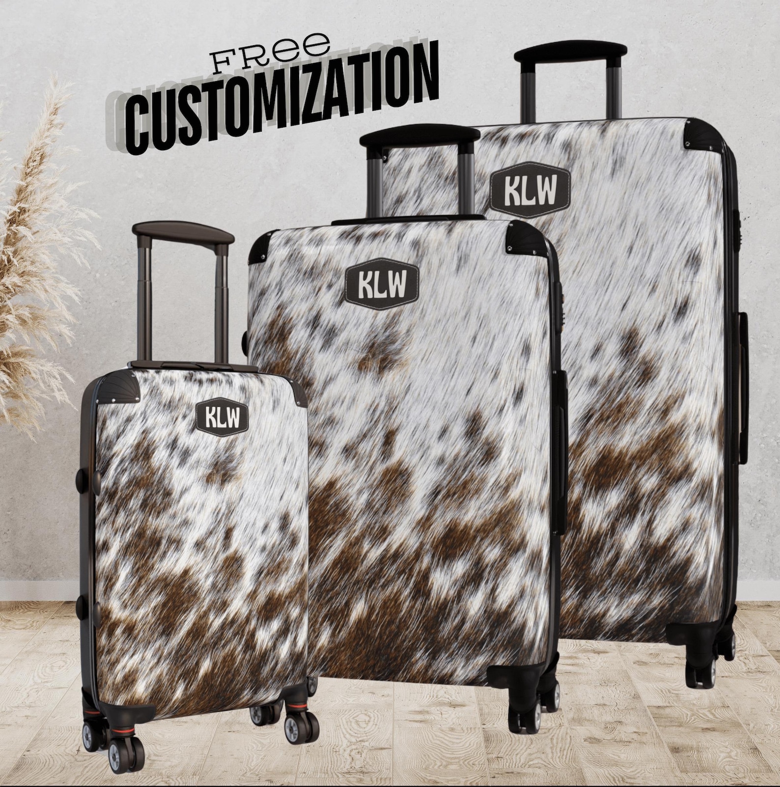 Cowhide Luggage Set Cow Hide Print Suitcase Personalized Gift Ideas for ...