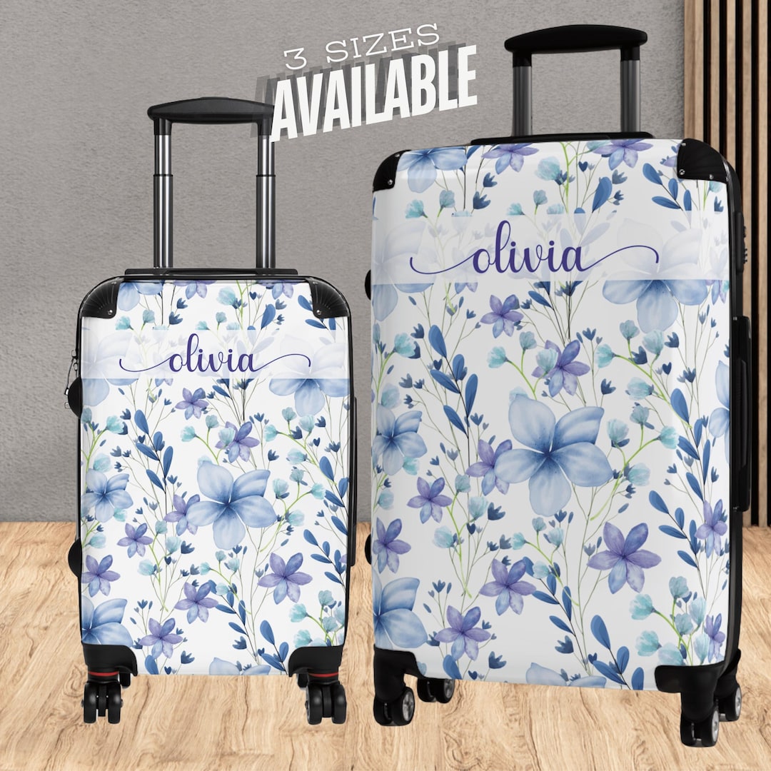 Floral Luggage Set for Women Blue and White Spinner Suitcase Flower ...
