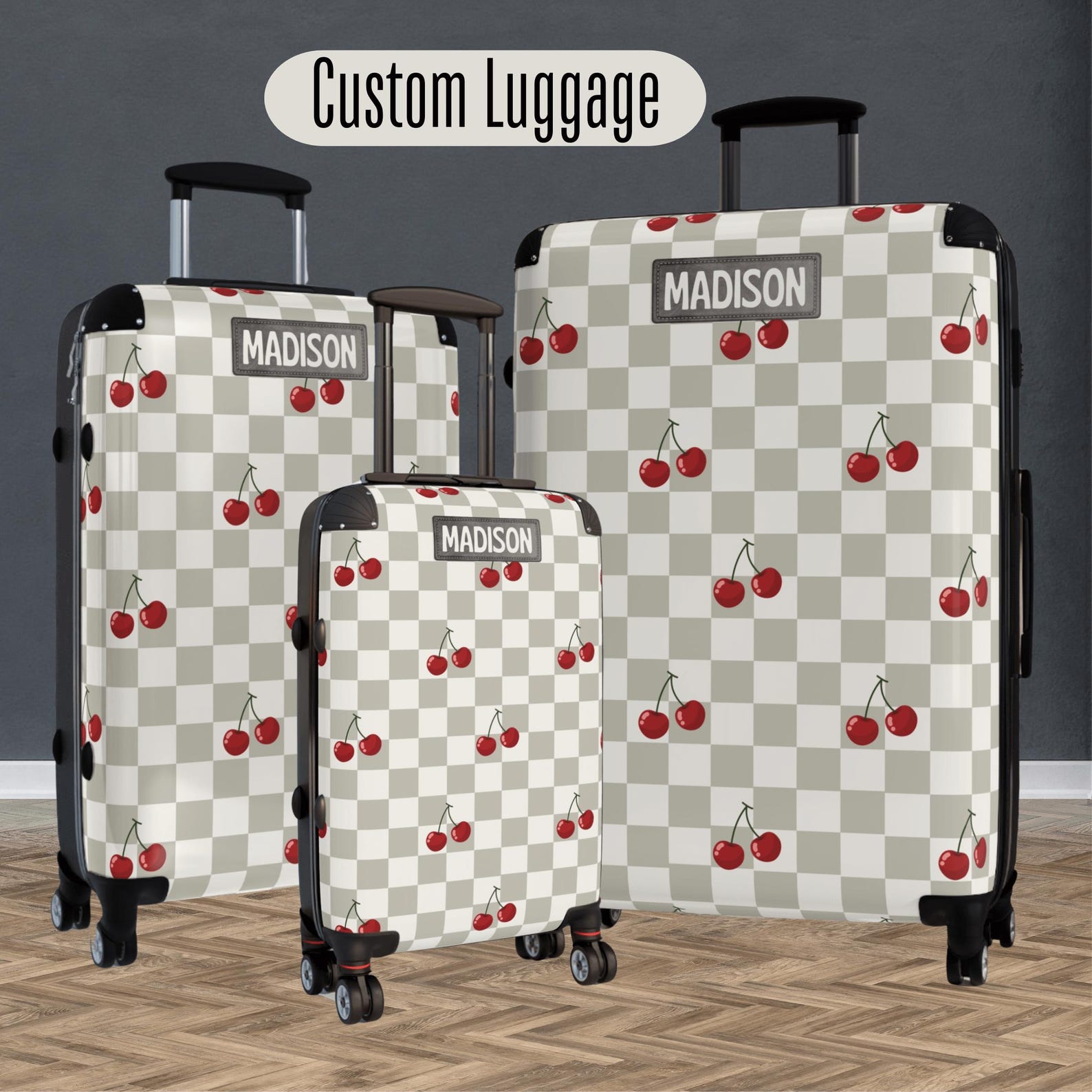 Checkerboard Cherries Luggage Set Trendy Travel Carry on Bag for Her ...