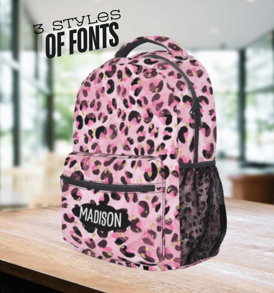 Pink Leopard Print Backpack With Name Personalized School Bag for Girl ...