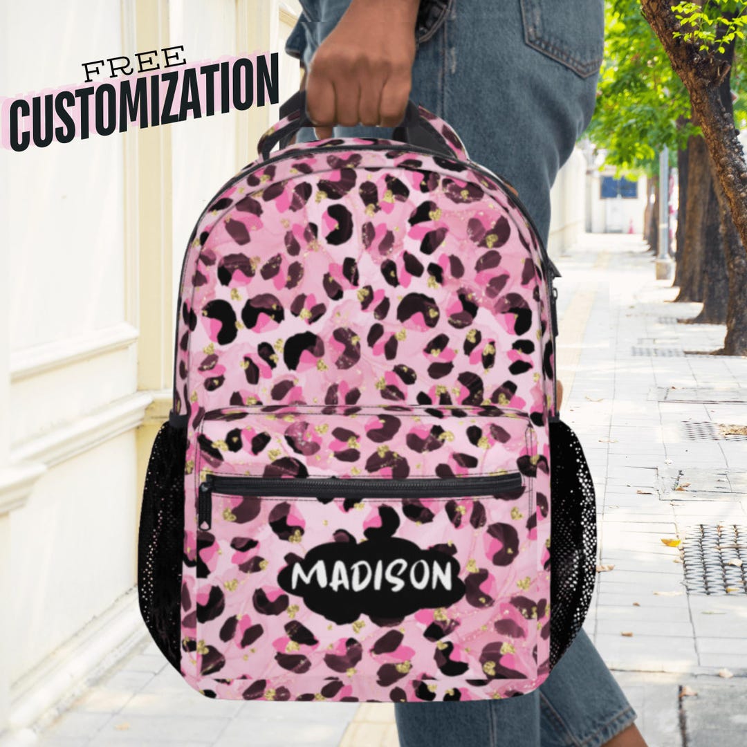 Pink Leopard Print Backpack With Name Personalized School Bag for Girl ...