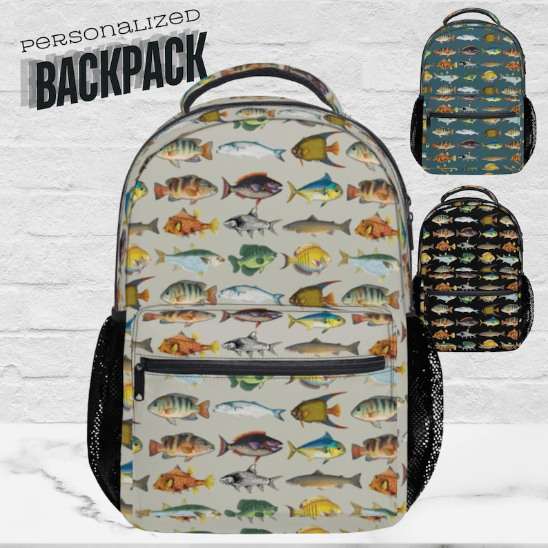Fish Backpack for Boys Men Colorful Fishing School Bag Personalized ...
